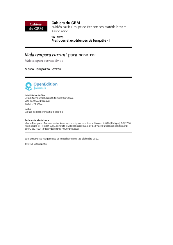 (PDF) Mala tempora currunt para nosotros