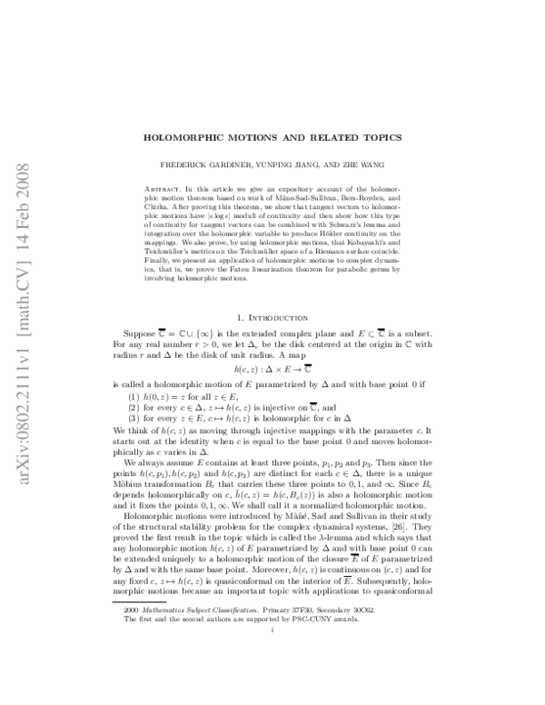 (PDF) Geometry of Riemann Surfaces: Holomorphic motions and related topics