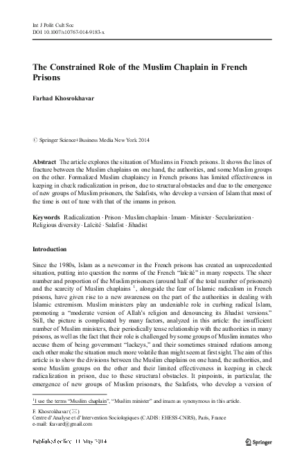 (PDF) The Constrained Role of the Muslim Chaplain in French Prisons