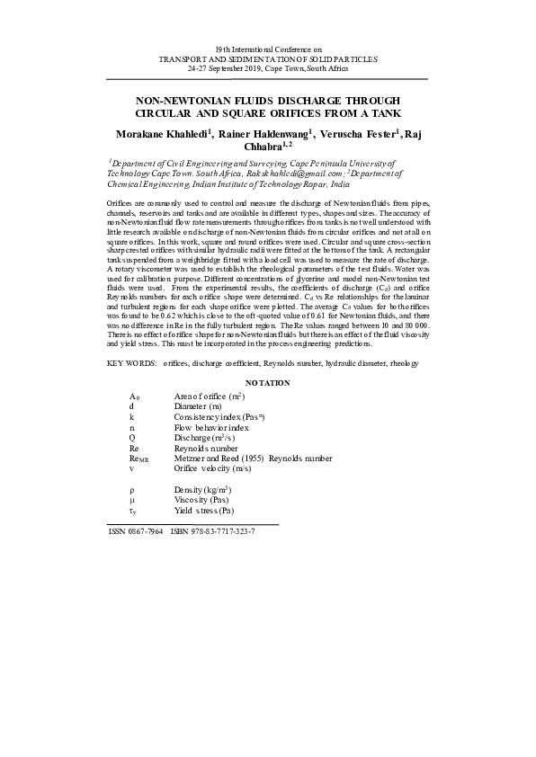 (PDF) Non-Newtonian Fluids Discharge Through Circular and Square ...