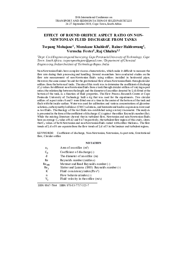 (PDF) Effect of Round Orifice Aspect Ratio on Non- Newtonian Fluid ...