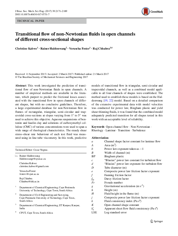 (PDF) Transitional flow of non-Newtonian fluids in open channels of ...