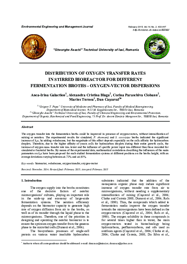 (PDF) Distribution of Oxygen Transfer Rates in Stirred Bioreactor for ...
