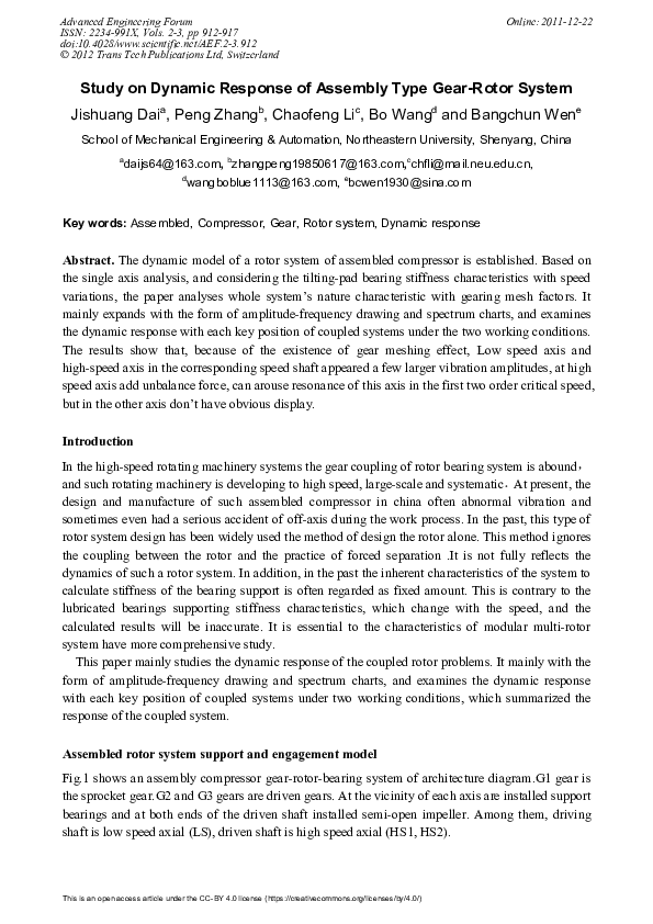 (PDF) Study on Dynamic Response of Assembly Type Gear-Rotor System