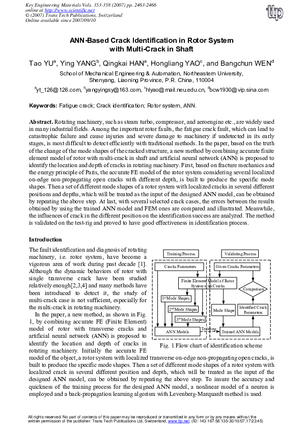 (PDF) ANN-Based Crack Identification in Rotor System with Multi-Crack in Shaft