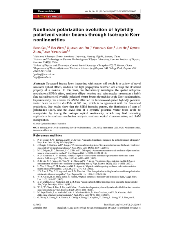 (PDF) Nonlinear polarization evolution of hybridly polarized vector ...