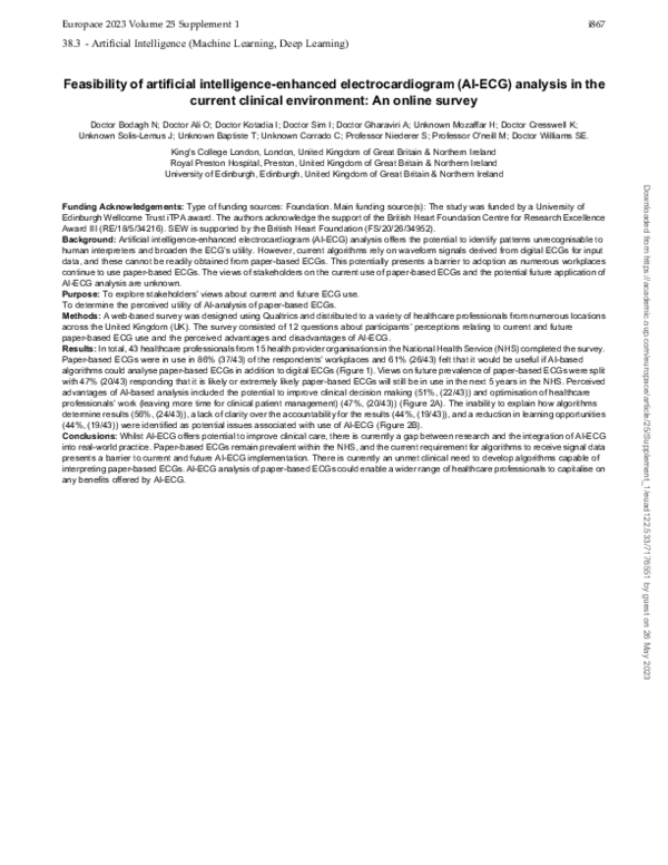 (PDF) Feasibility of artificial intelligence-enhanced electrocardiogram (AI-ECG) analysis in the ...