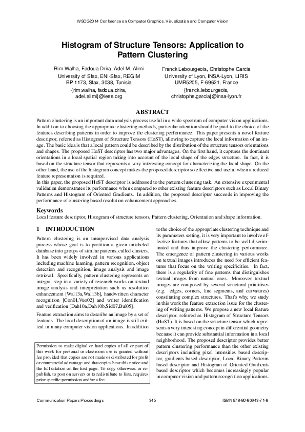 (PDF) Histogram of Structure Tensors: Application to Pattern Clustering