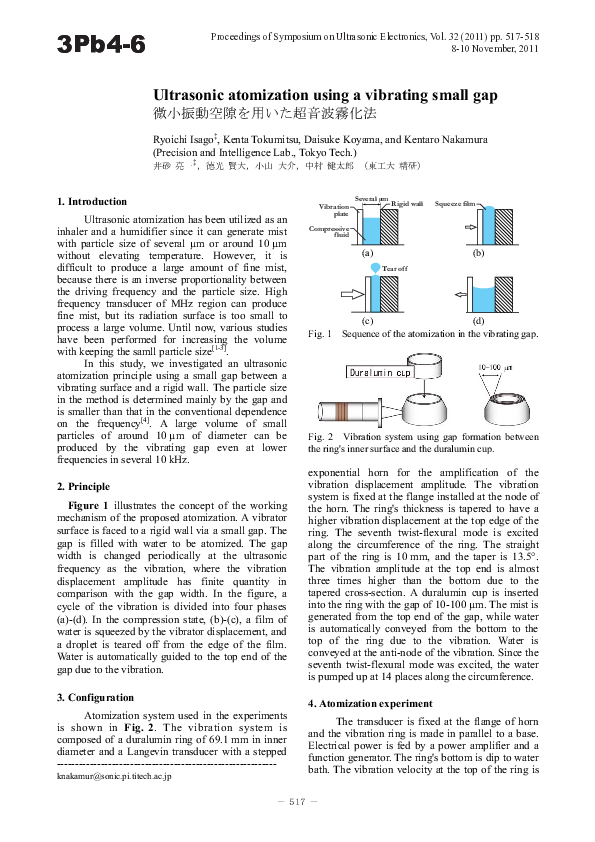 (PDF) Ultrasonic atomization using a vibrating small gap