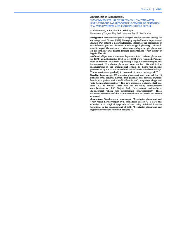 (PDF) P-058 Immediate Use of Peritoneal Dialysis After Simultaneous ...