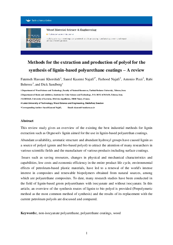(PDF) Methods for the extraction and production of polyol for the ...