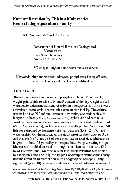 (PDF) Nutrient Retention by Fish in a Multispecies Recirculating ...