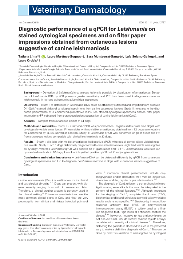 (PDF) Diagnostic performance of a qPCR for Leishmania on stained ...