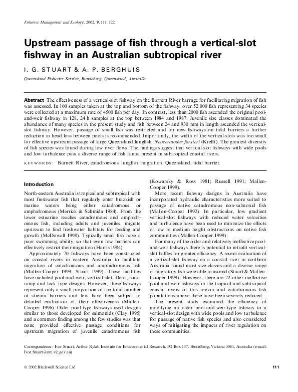 (PDF) Upstream passage of fish through a vertical-slot fishway in an ...
