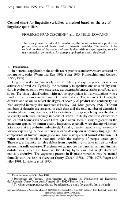 Pdf Control Chart For Linguistic Variables A Method Based On The Use