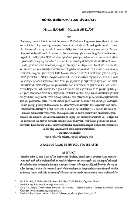(PDF) HÜYÜK'TE BİR ROMA YOLU-VİA SEBASTE