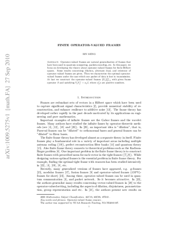 (PDF) Finite Operator-Valued Frames