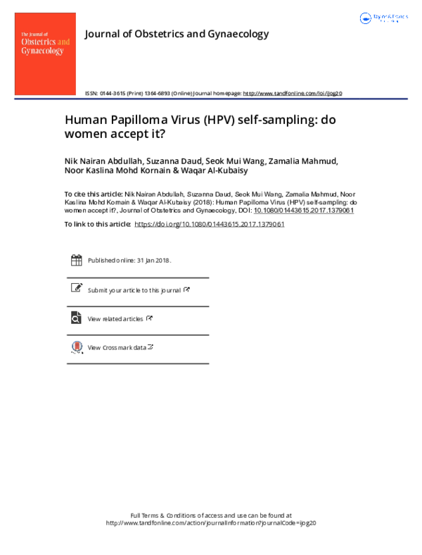 (PDF) Human Papilloma Virus (HPV) self-sampling: do women accept it?