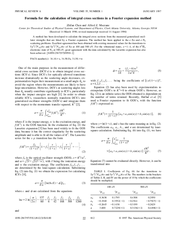 (PDF) Formula for the calculation of integral cross sections in a ...