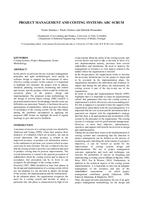 (PDF) Project management and costing systems: ABC SCRUM