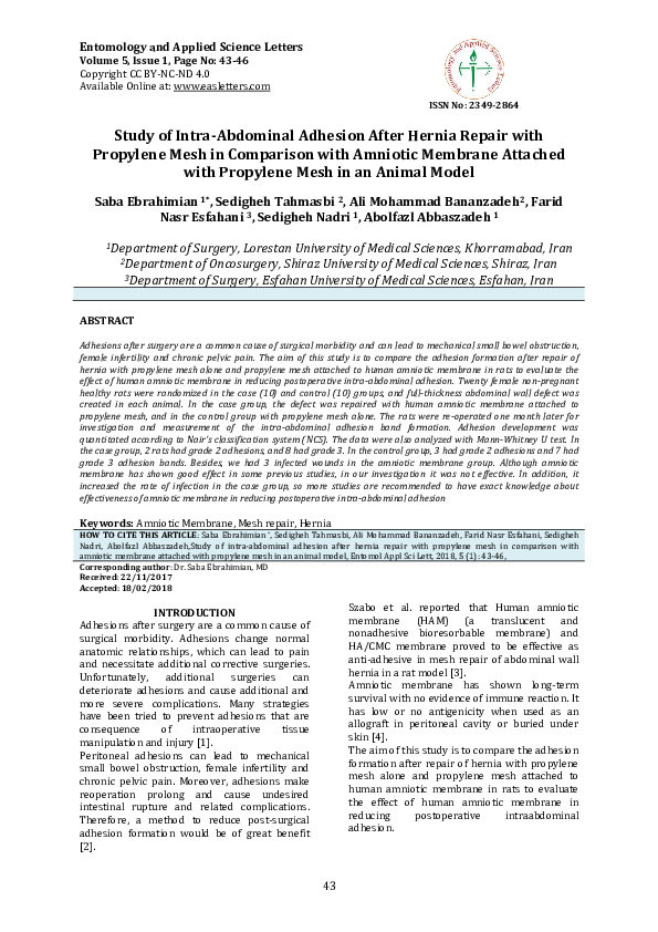 (PDF) Study of Intra-Abdominal Adhesion After Hernia Repair with ...