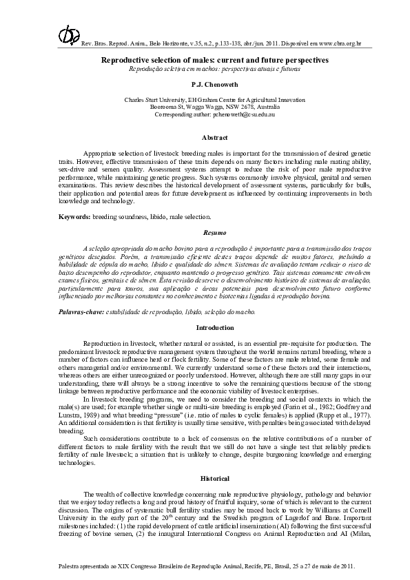 (PDF) Reproductive selection of males: current and future perspectives ...