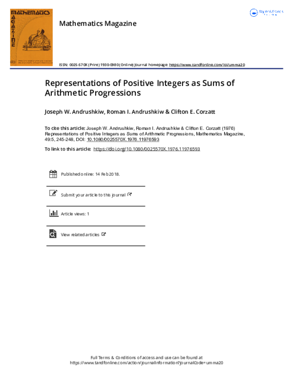 (PDF) Representations of Positive Integers as Sums of Arithmetic Progressions
