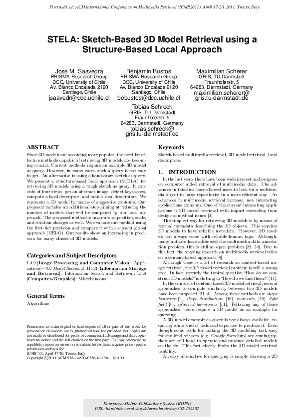 (PDF) STELA: Sketch-based 3D model retrieval using a structure-based local approach