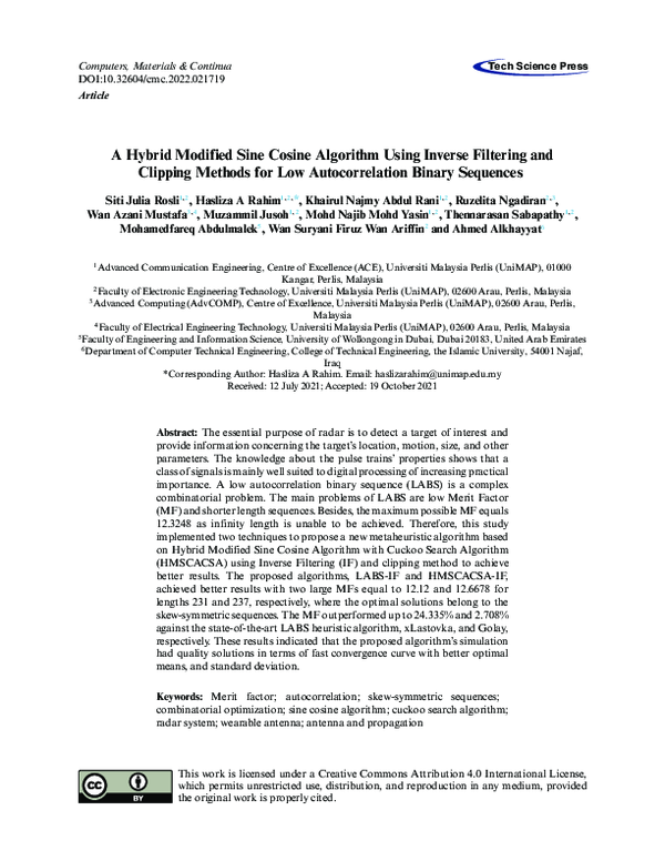 (PDF) A Hybrid Modified Sine Cosine Algorithm Using Inverse Filtering and Clipping Methods for ...