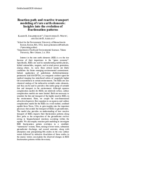 (PDF) Reaction Path and Reactive Transport Modeling of Rare Earth ...