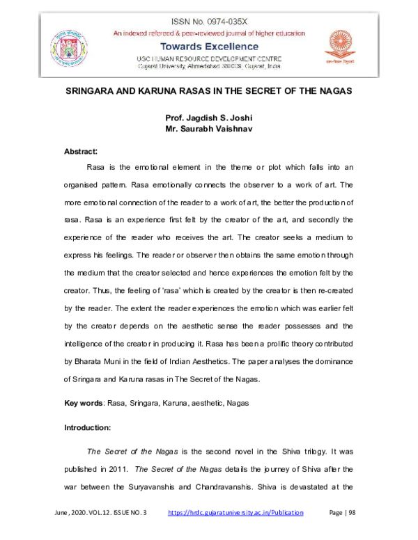 (PDF) Sringara and Karuna Rasas in the Secret of the Nagas