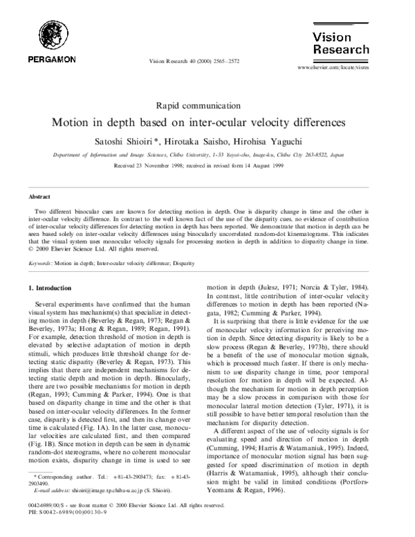 (PDF) Rapid communication Motion in depth based on inter-ocular ...