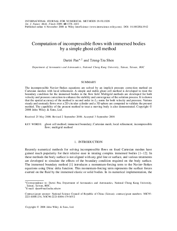 (PDF) Computation of incompressible flows with immersed bodies by a ...