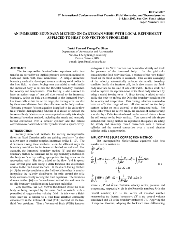 Pdf An Immersed Boundary Method On Cartesian Mesh With Local Refinement Appliced To Heat