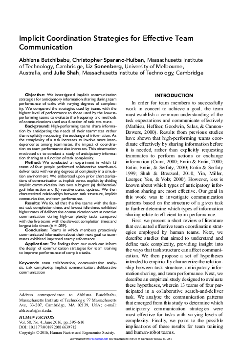 (PDF) Implicit Coordination Strategies for Effective Team Communication