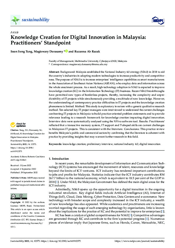 (PDF) Knowledge Creation for Digital Innovation in Malaysia: Practitioners’ Standpoint