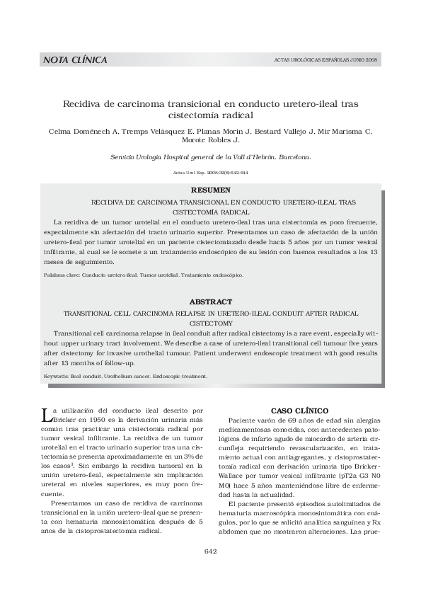 (PDF) Recidiva de carcinoma transicional en conducto uretero-ileal tras ...