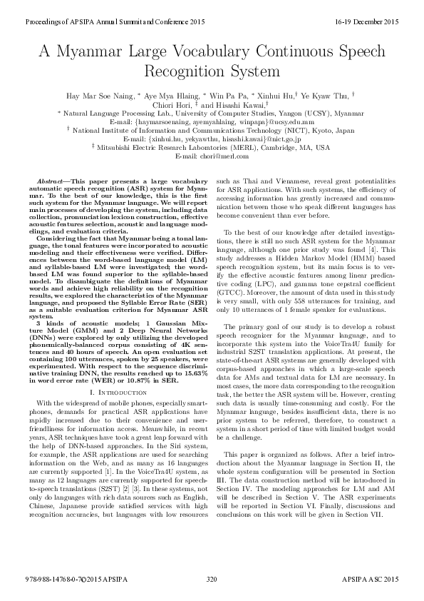 (PDF) A Myanmar large vocabulary continuous speech recognition system