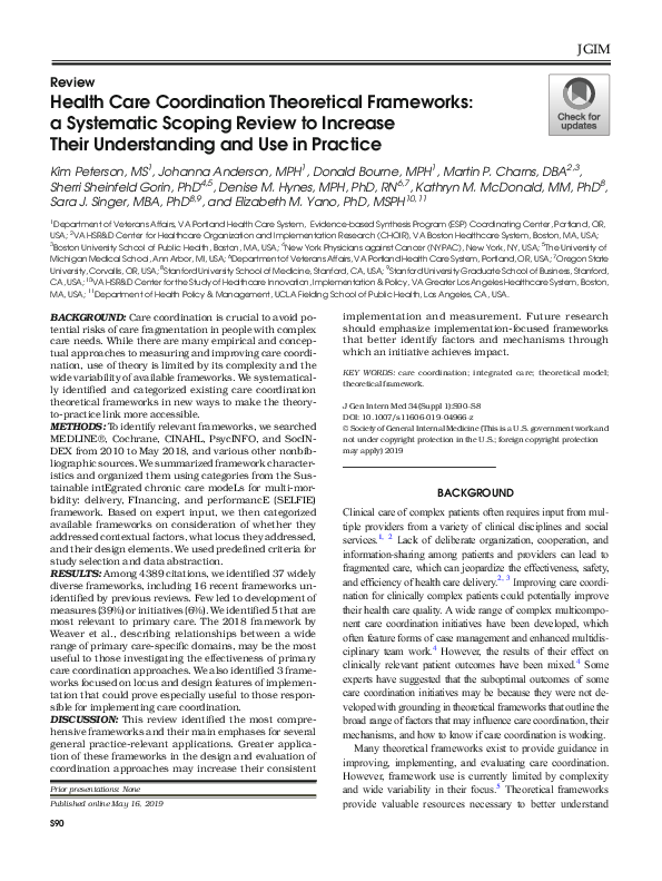 (PDF) Health Care Coordination Theoretical Frameworks: a Systematic Scoping Review to Increase ...