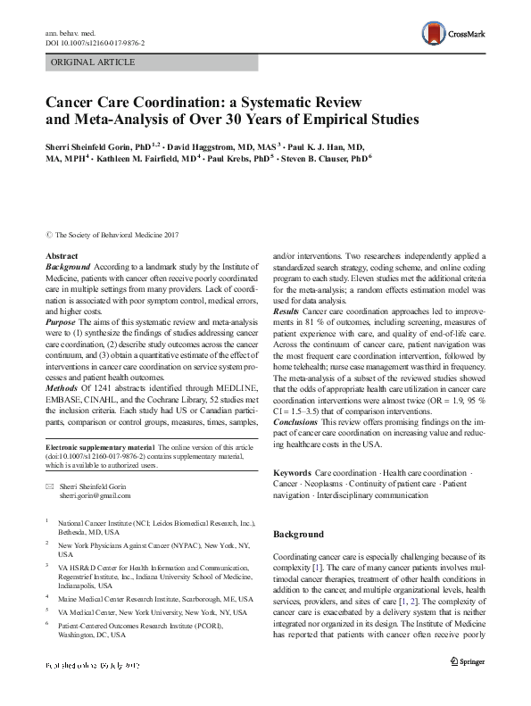 (PDF) Cancer Care Coordination: a Systematic Review and Meta-Analysis ...
