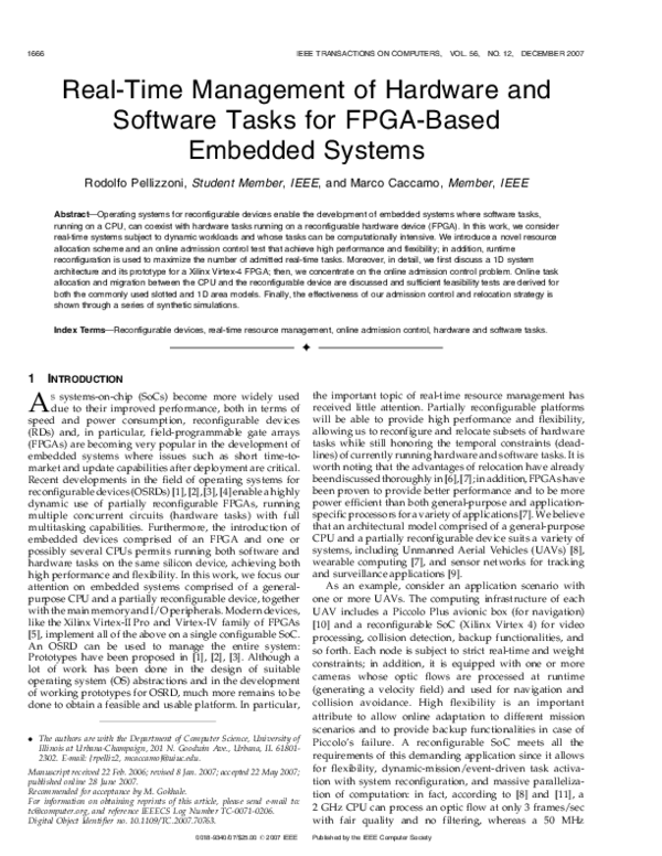 (PDF) Real-Time Management of Hardware and Software Tasks for FPGA-based Embedded Systems