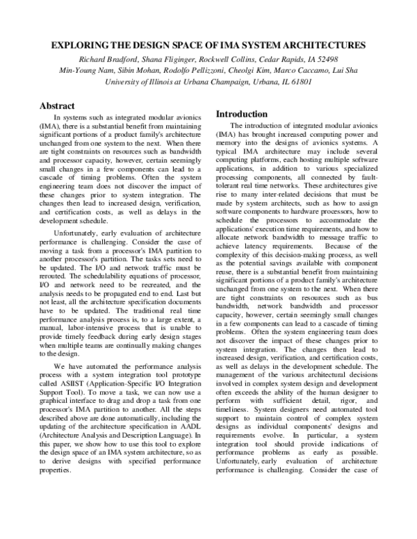 (PDF) Exploring the design space of IMA system architectures | Rodolfo Pellizzoni - Academia.edu