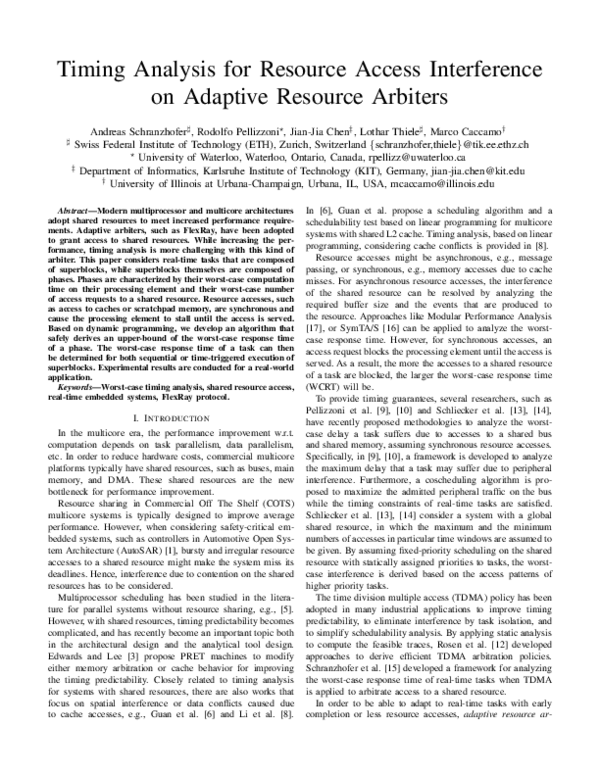 (PDF) Timing Analysis for Resource Access Interference on Adaptive Resource Arbiters