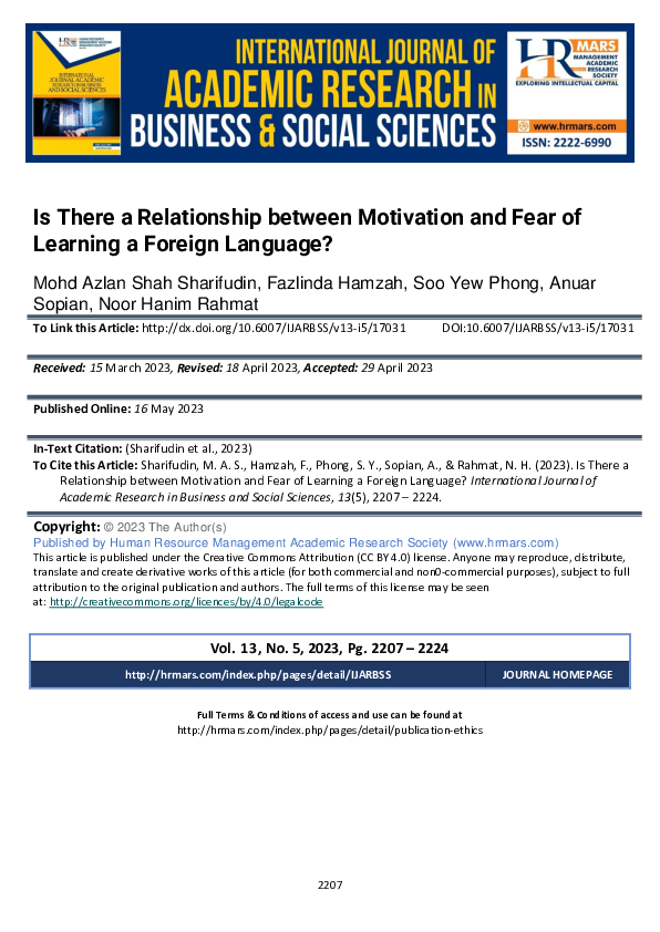 (PDF) Is There a Relationship between Motivation and Fear of Learning a ...