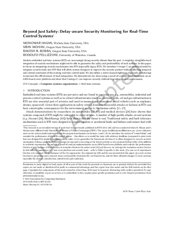 (PDF) Beyond Just Safety: Delay-aware Security Monitoring for Real-time ...