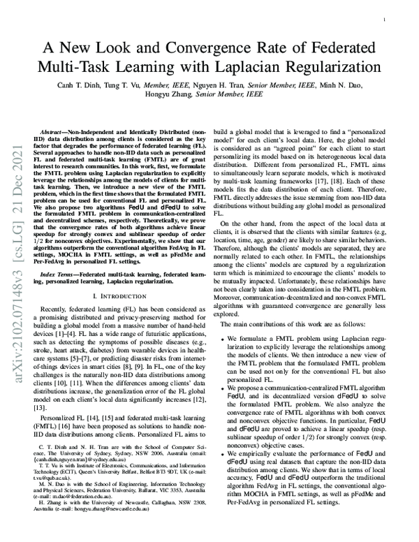 (PDF) A New Look and Convergence Rate of Federated Multitask Learning With Laplacian Regularization