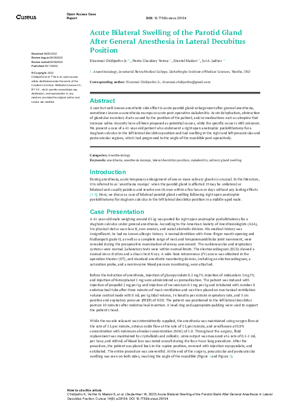 (PDF) Acute Bilateral Swelling of the Parotid Gland After General ...