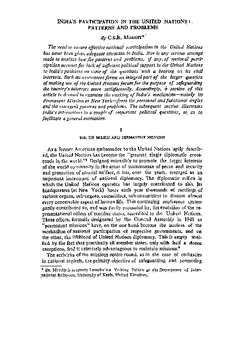 (PDF) India's Participation in the United Nations: Patterns and ...