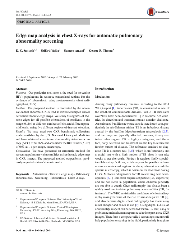 (PDF) Edge map analysis in chest X-rays for automatic pulmonary ...