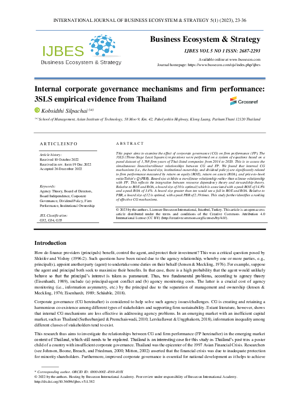 (PDF) Internal corporate governance mechanisms and firm performance: 3SLS empirical evidence ...